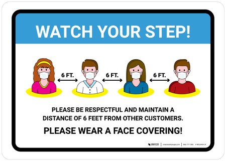 Watch Your Step Social Distancing with Icons Landscape - Wall Sign ...