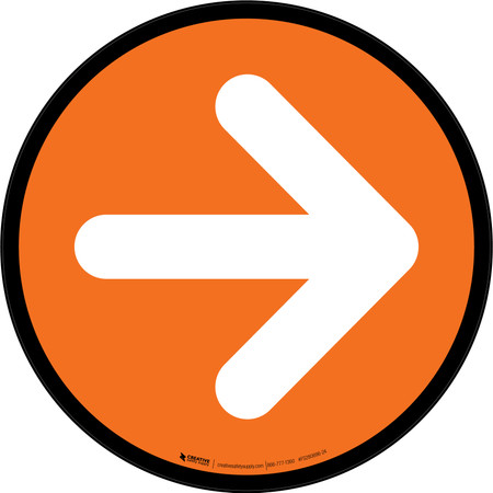 Right Arrow Orange Circular - Floor Sign