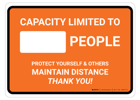 Capacity Limited Maintain Distance Orange Landscape - Floor Sign