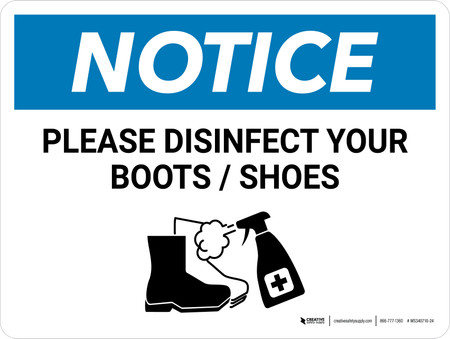 Notice: Please Disinfect Boots/Shoes with Icon Landscape - Wall Sign ...