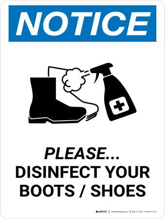 Notice: Please Disinfect Boots/Shoes with Icon Portrait - Wall Sign