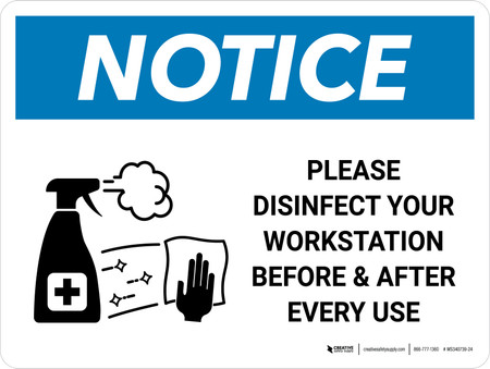Notice: Please Disinfect Your Workstation with Icon Landscape - Wall ...