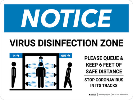 Notice: Virus Disinfection Zone with Icon Landscape - Wall Sign