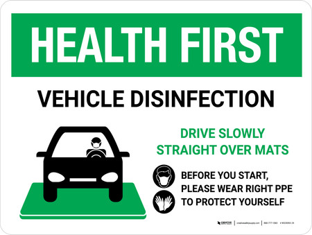 Health First Vehicle Disinfection Wear PPE with Icon Landscape - Wall Sign