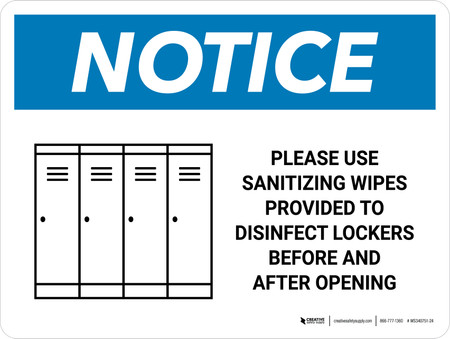 Notice Please Use Sanitizing Wipes To Disinfect Lockers with Icon ...