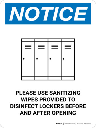 Notice Please Use Sanitizing Wipes To Disinfect Lockers with Icon ...