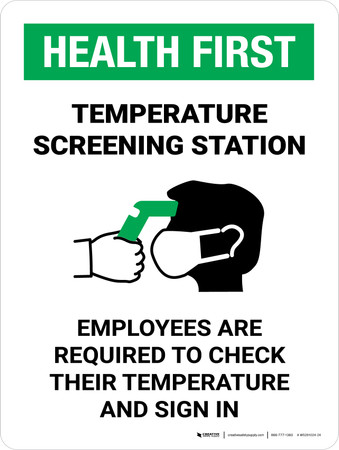 Health First: Temperature Screening Station with Icon Portrait - Wall Sign