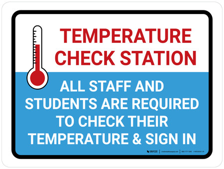 Temperature Check Station Students with Icon Landscape - Wall Sign