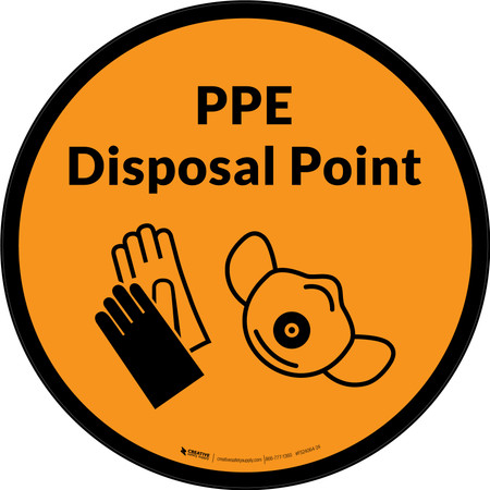 PPE Disposal Point with Icons Orange Circular - Floor Sign