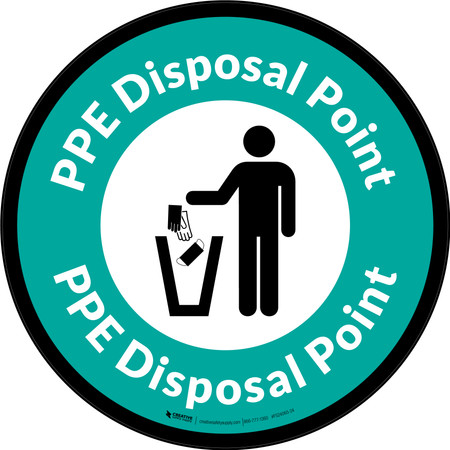 PPE Disposal Point with Icon Green Border Circular - Floor Sign