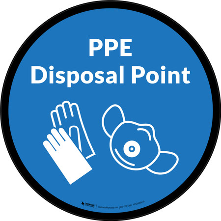 PPE Disposal Point with Icons Blue Circular - Floor Sign