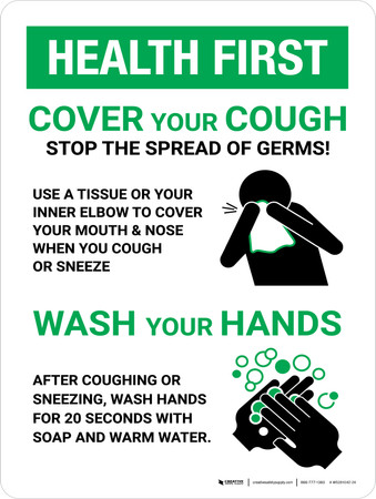 Health First: Cover Your Cough Wash Your Hands with Icons Portrait ...