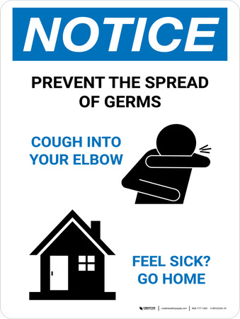 Notice: Prevent the Spread of Germs with Icons Portrait - Wall Sign