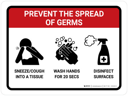 Prevent the Spread of Germs with Icons Landscape - Wall Sign