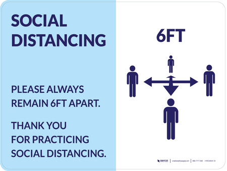 Social Distancing 6Ft with Icon Blue Landscape - Wall Sign