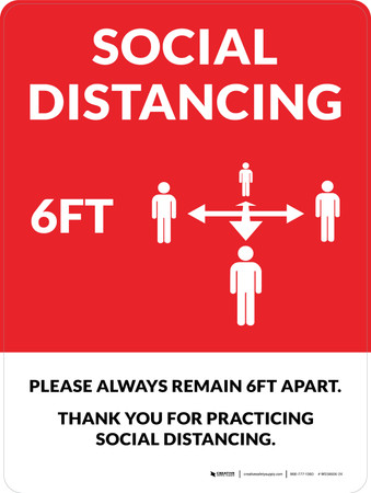 Social Distancing 6Ft with Icon Red Portrait - Wall Sign