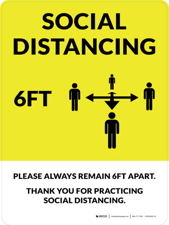 Social Distancing 6Ft with Icon Yellow Portrait - Wall Sign