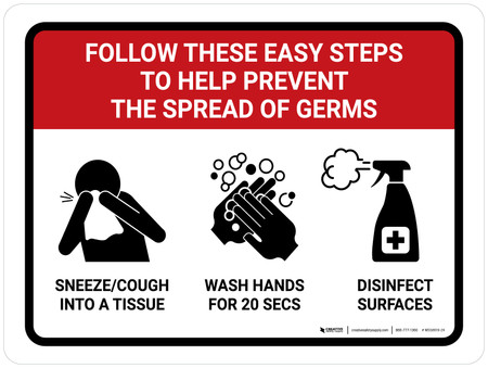 Steps to Prevent Spread of Germs with Icons Landscape - Wall Sign