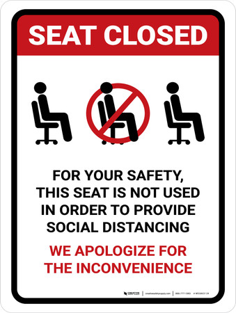 Seat Closed For Social Distancing with Icon Portrait - Wall Sign