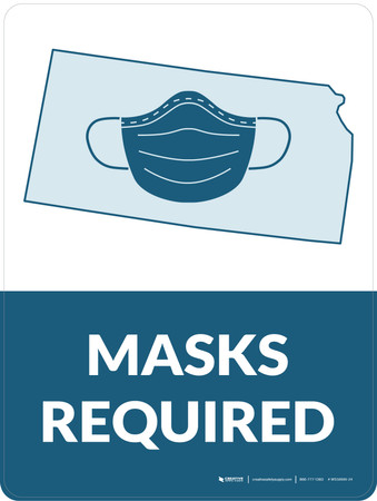 Masks Required - Kansas State Outline Portrait - Wall Sign