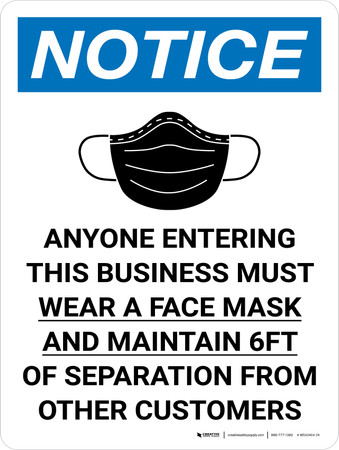 Notice: Anyone Entering This Business Must Wear Face Mask Wall Sign ...