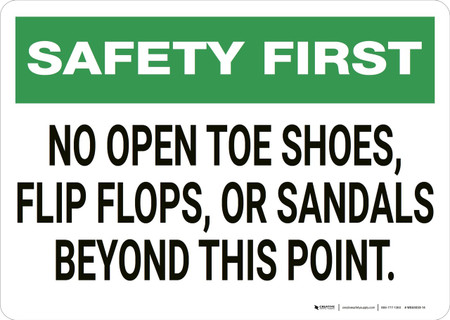 Safety First: No Open Toe Shoes - Wall Sign