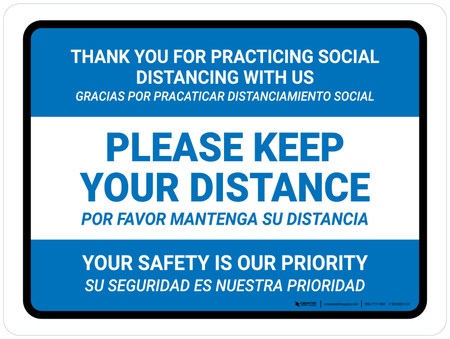 Thank You For Practicing Social Distancing With Us Blue Bilingual ...