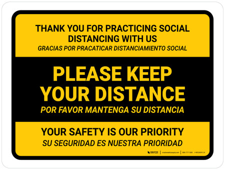 Thank You For Practicing Social Distancing With Us Yellow Bilingual ...
