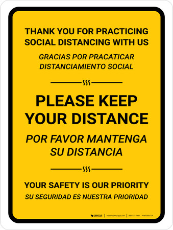 Thank You For Practicing Social Distancing With Us Yellow Bilingual ...