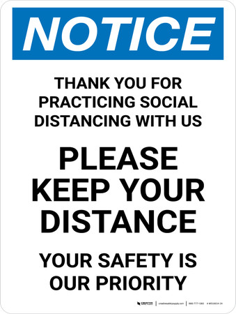 Notice: Thank You For Practicing Social Distancing With Us Portrait ...