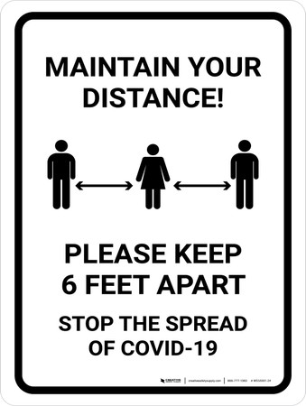 Maintain Your Distance - Please Keep 6ft Apart Portrait - Wall Sign