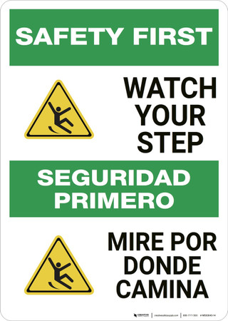 Safety First: Watch Your Step Bilingual Spanish - Wall Sign