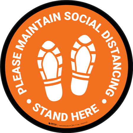 Please Maintain Social Distancing Stand Here with Shoe Prints Orange ...
