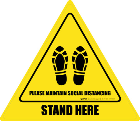 Please Maintain Social Distancing Stand Here with Shoe Prints Triangle ...
