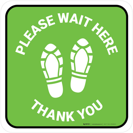 Please Wait Here Thank You with Shoe Prints Green Square - Floor Sign ...