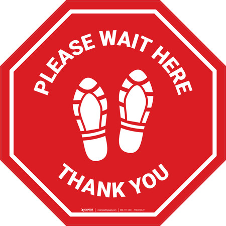 Please Wait Here Thank You with Shoe Prints Stop - Floor Sign ...