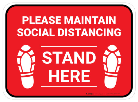 Please Maintain Social Distancing Stand Here with Shoe Prints Red ...
