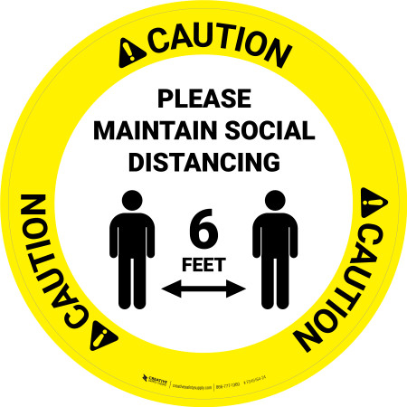 Caution: Please Maintain Social Distancing with Icon Circular - Floor Sign