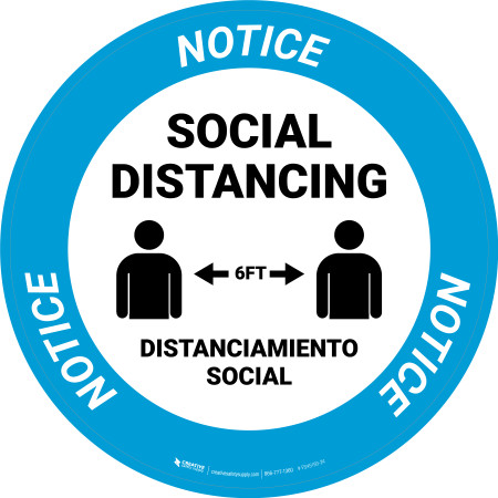Notice: Social Distancing Bilingual Spanish with Icon Circular - Floor Sign