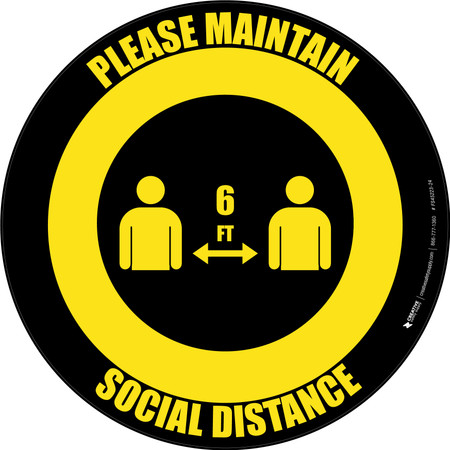 Please Maintain Social Distancing with Icon Black/Yellow Circular ...