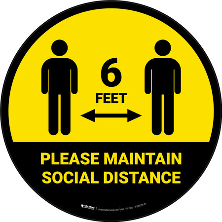 Please Maintain Social Distancing with Icon Yellow/Black Circular ...