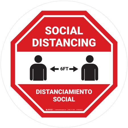 Social Distancing Bilingual Spanish with Icon Stop Circular - Floor Sign
