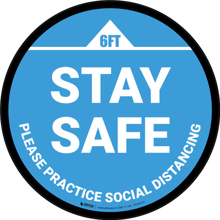 Stay Safe Please Practice Social Distancing Blue Circular - Floor Sign ...