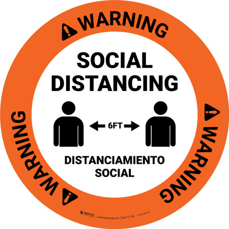 Warning: Social Distancing Bilingual Spanish with Icon Circular - Floor ...