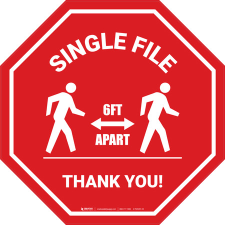Single File 6 Ft Apart with Icon Stop - Floor Sign