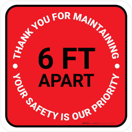 Thank You For Maintaining 6 Ft Apart Red Square - Floor Sign
