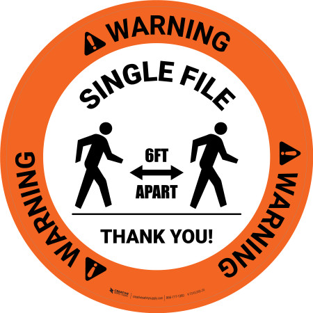 Warning: Single File 6 Ft Apart with Icon Circular - Floor Sign