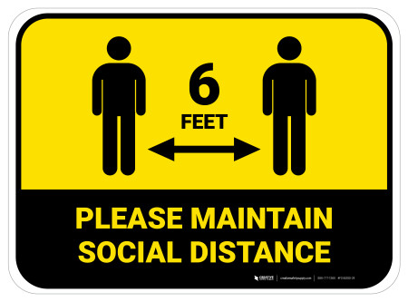 Please Maintain Social Distancing with Icon Yellow Rectangle - Floor Sign