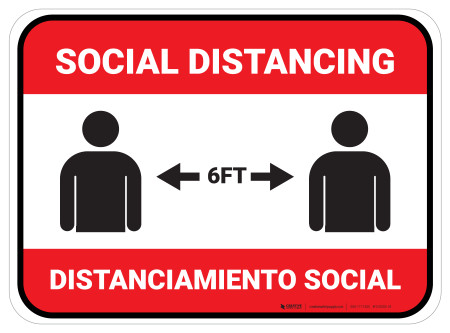 Social Distancing Bilingual Spanish with Icon Red Rectangle - Floor Sign