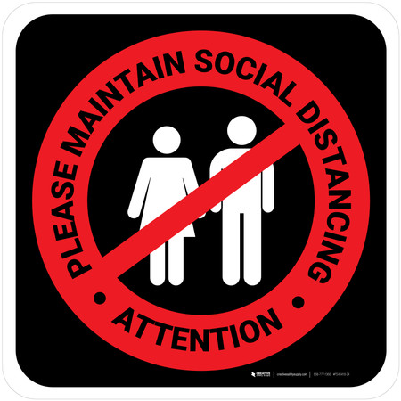 Attention: Please Maintain Social Distancing with Icon Red/Black Square ...